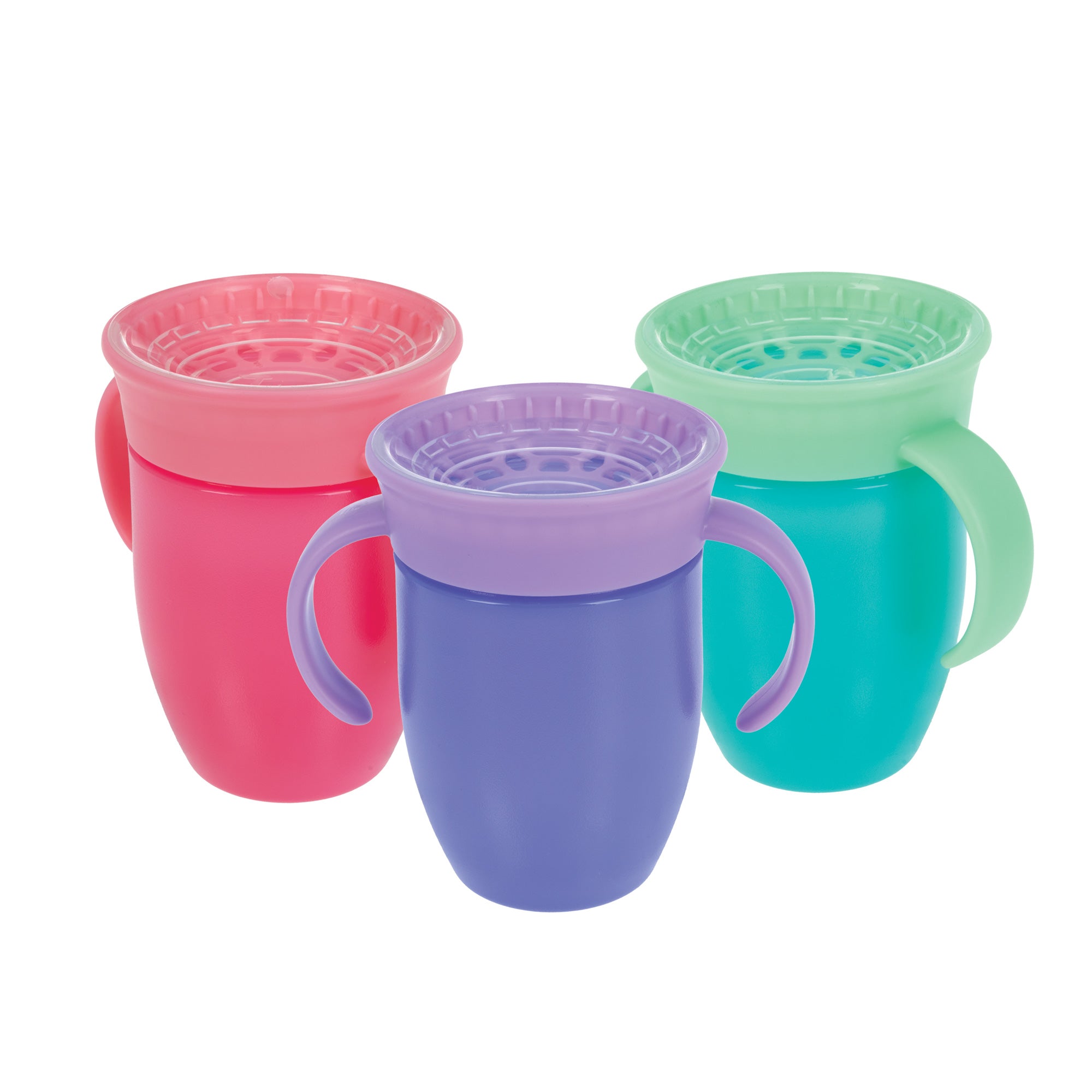 360 Wonder Cup with Handles (3 Pack - 5 oz) | Purple/Pink/Aqua – Nuby
