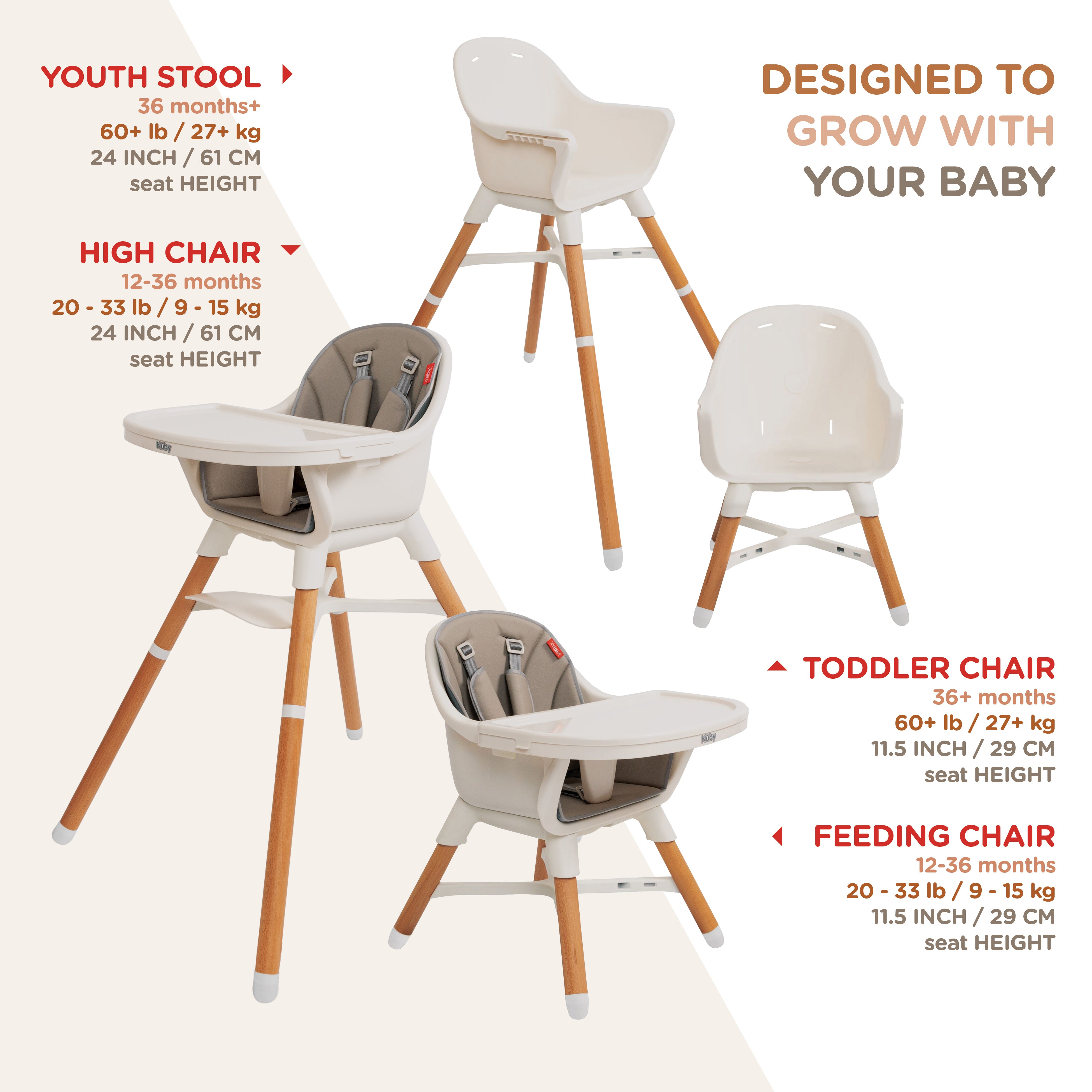 4-in-1 Multi-Use High Chair | Dark Beige – Nuby
